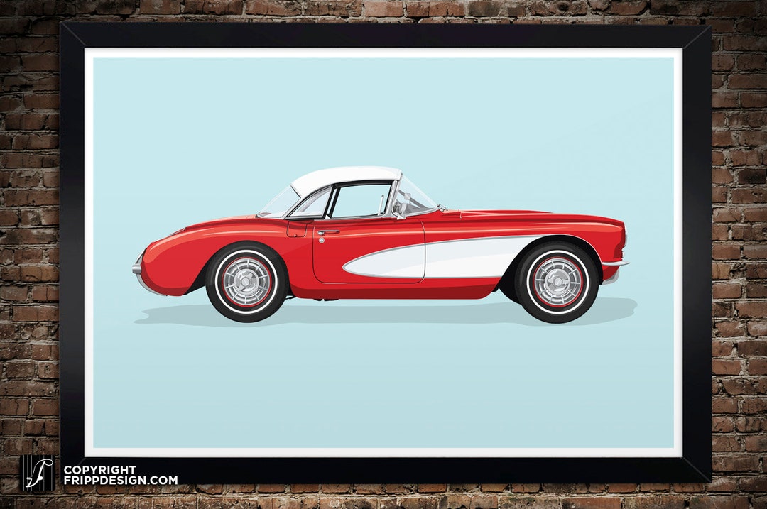 Vintage Chevy Corvette (circa 1957) Illustration, Paper Print, Various ...