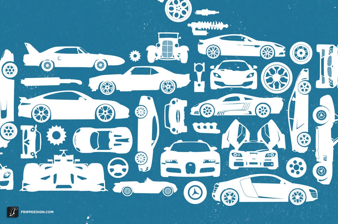 Car Collage of Vintage Super Classic and Sports Cars and - Etsy