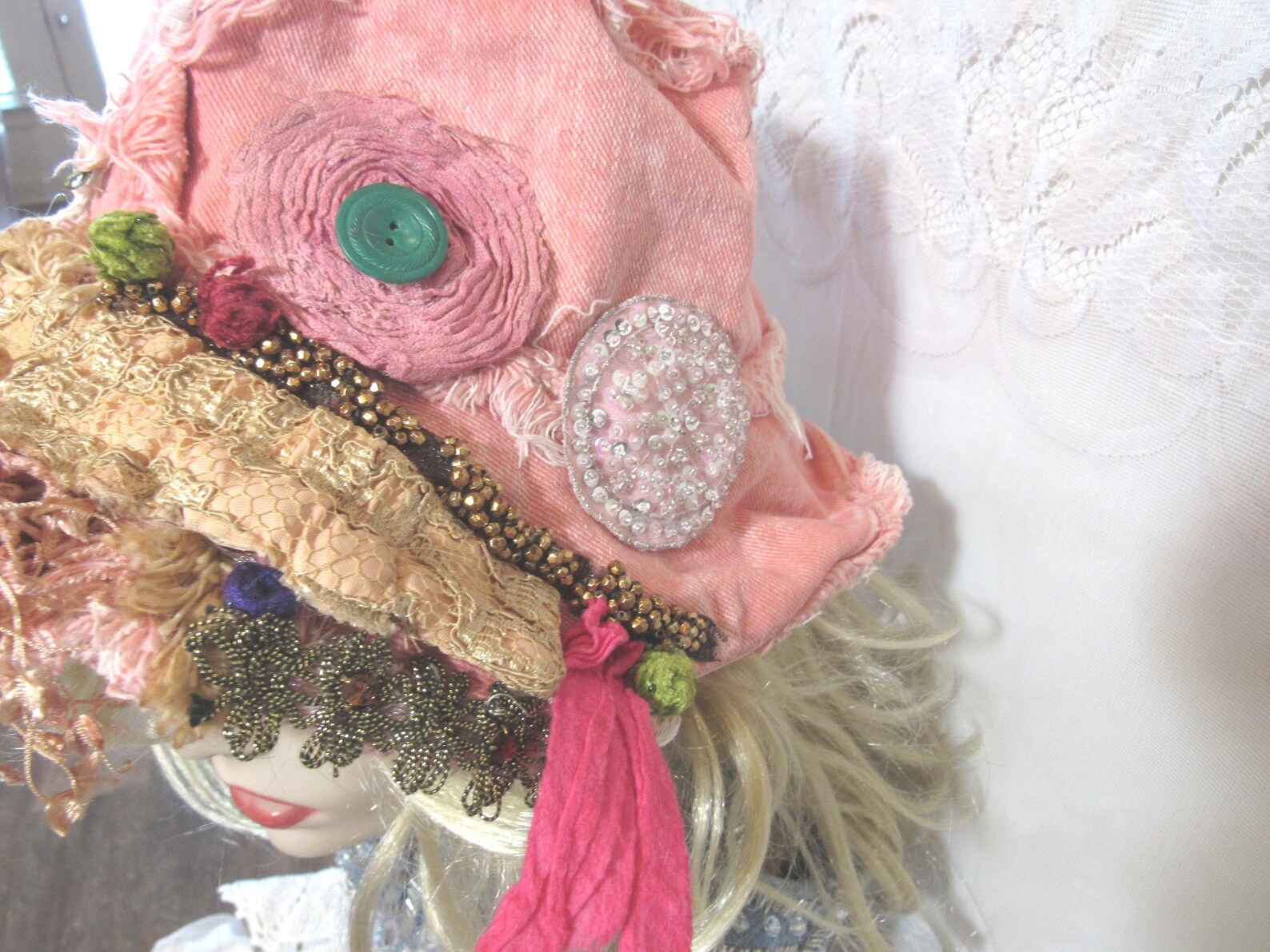 Peachy/pink Bucket Hat, Bits and Pieces of Vintage Fabrics, Soft ...