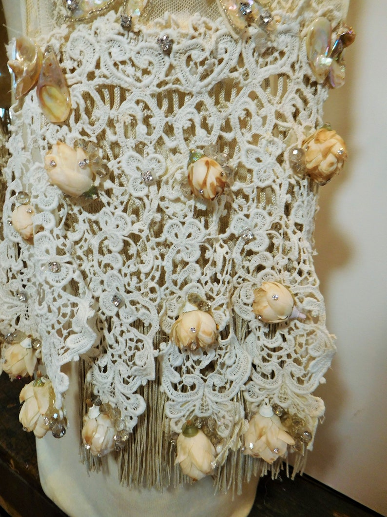 Antique Lace Scarf: Handmade Roses, Crystals, Fringe - OOAK Wedding ...