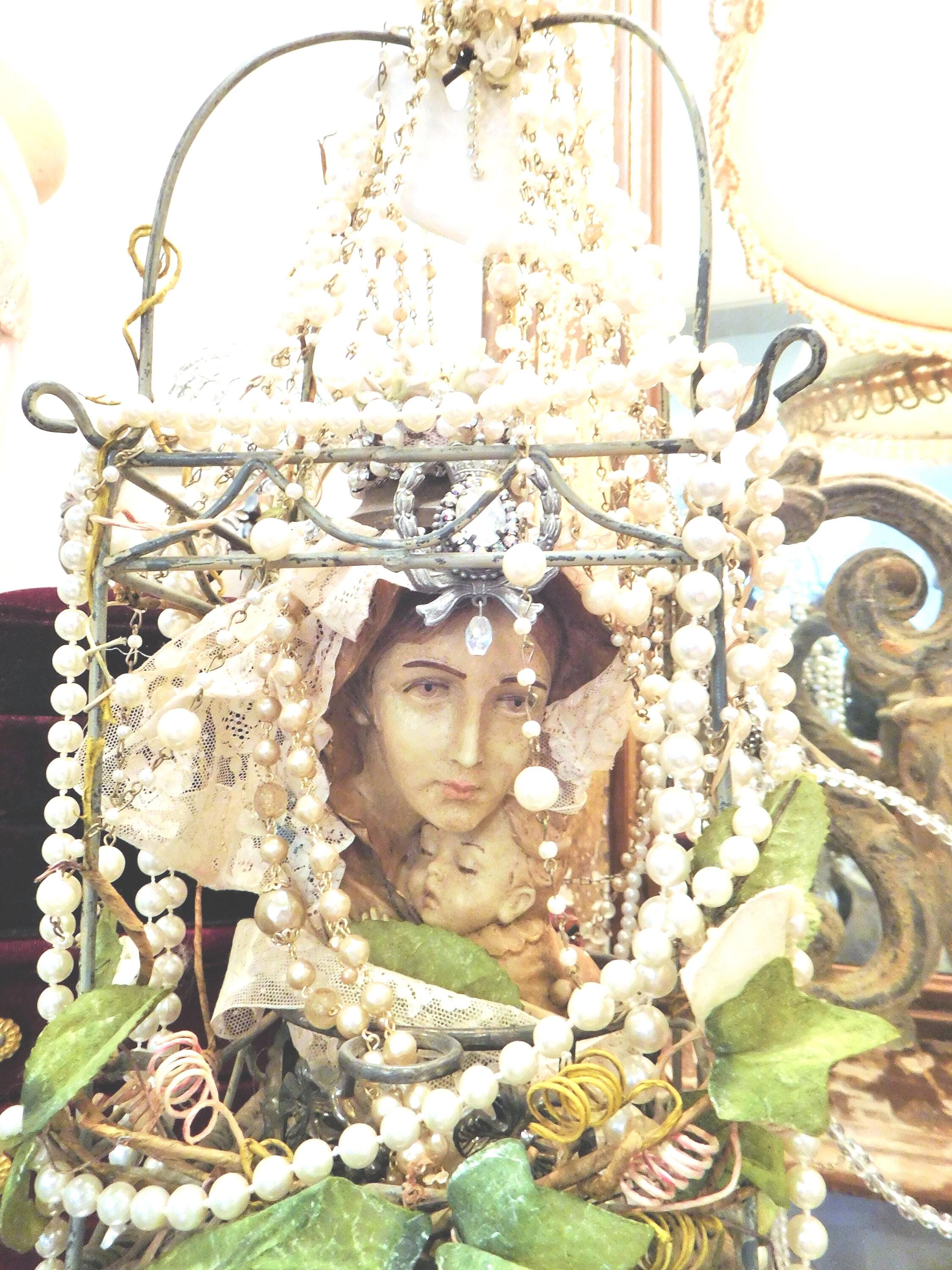 Virgin Mary Reliquary: Handmade Religious Centerpiece With Vintage ...