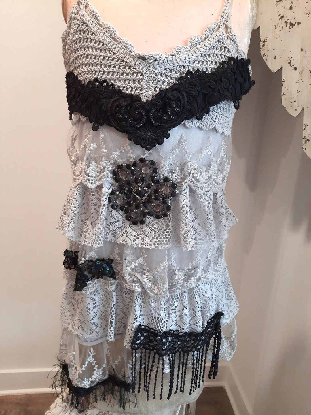 Art to Wear, Cami, Layers of Lace and Heavy Trim, Embroidered Trim, Eye ...