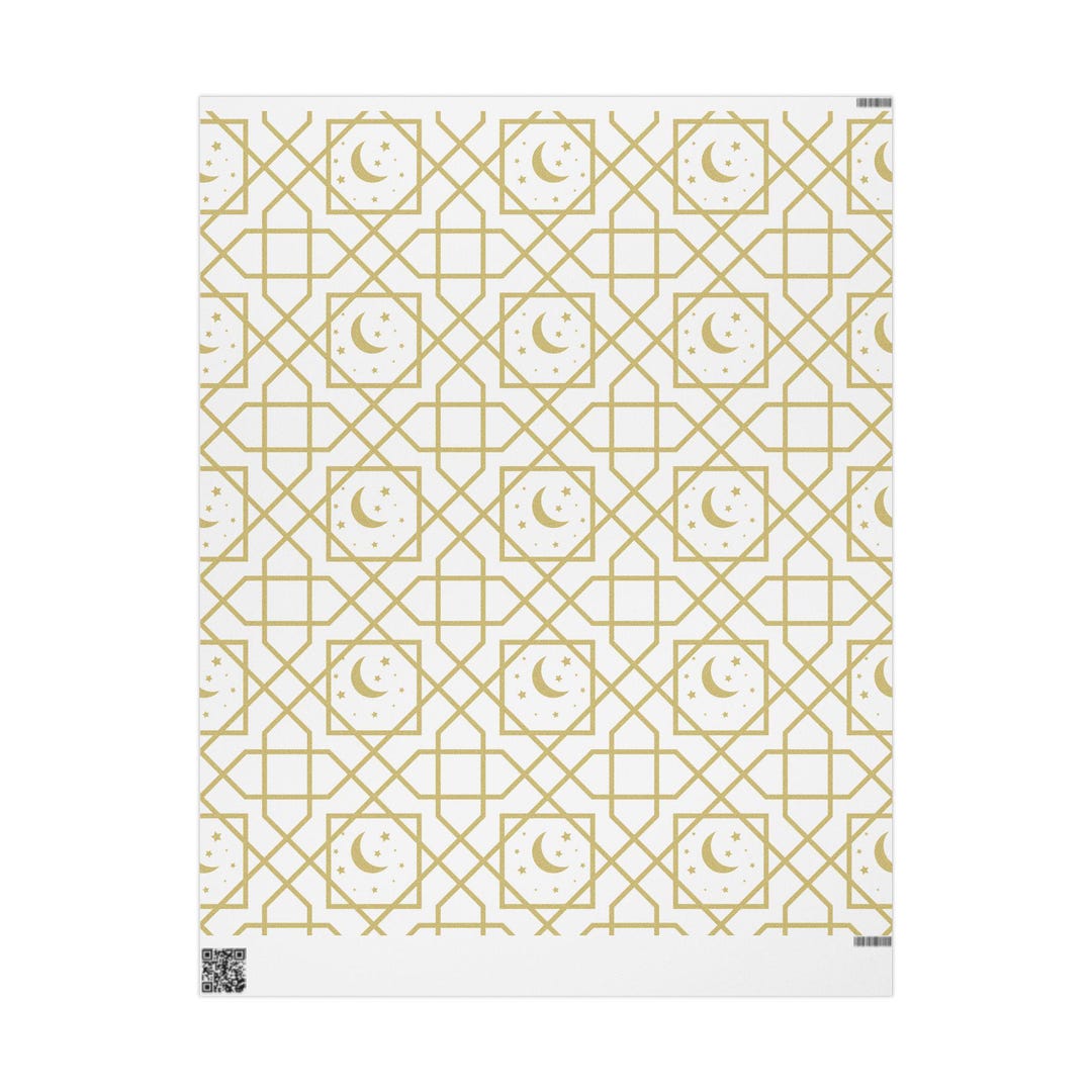 Moroccan Crescent Moon Gold Wrapping Paper Geometric Eid & Ramadan Gift ...