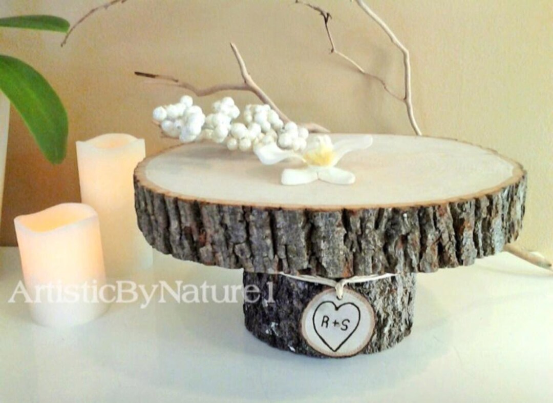 11 Rustic Wedding Cake Stand Personalized Cake Stand Log Cake Stand ...
