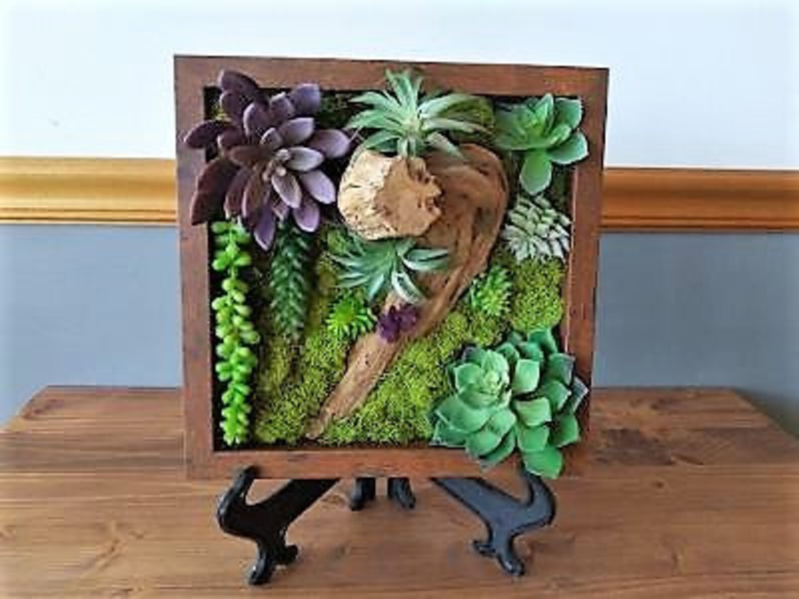 Faux Succulent Frame Faux Succulent Wall Art Preserved Moss | Etsy