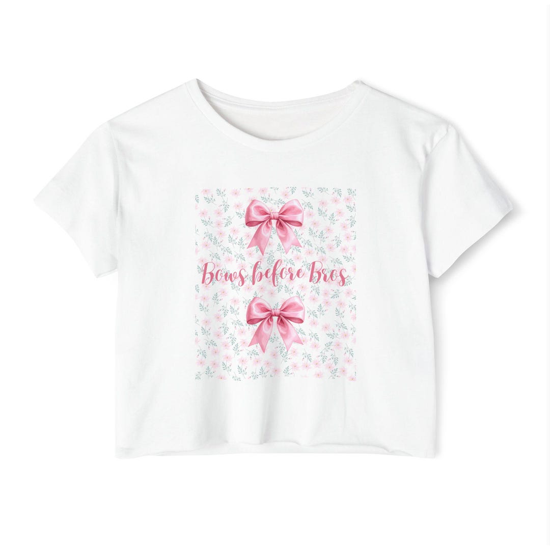 Bow Floral 'bows Before Bros' Crop Top | Pink Ribbon Pattern - Etsy