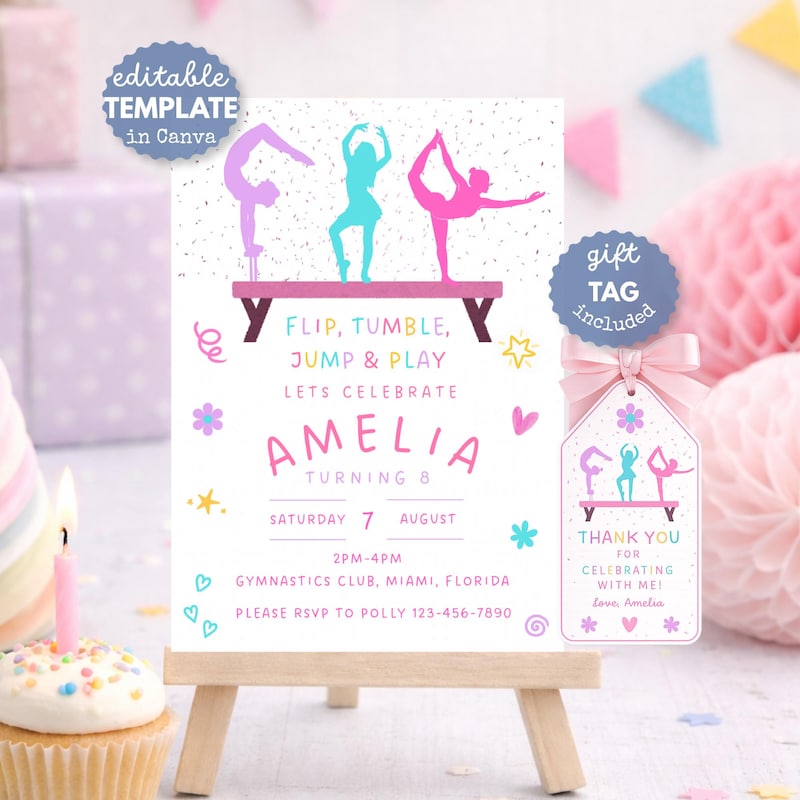 Gymnastics Birthday Invitations - Etsy