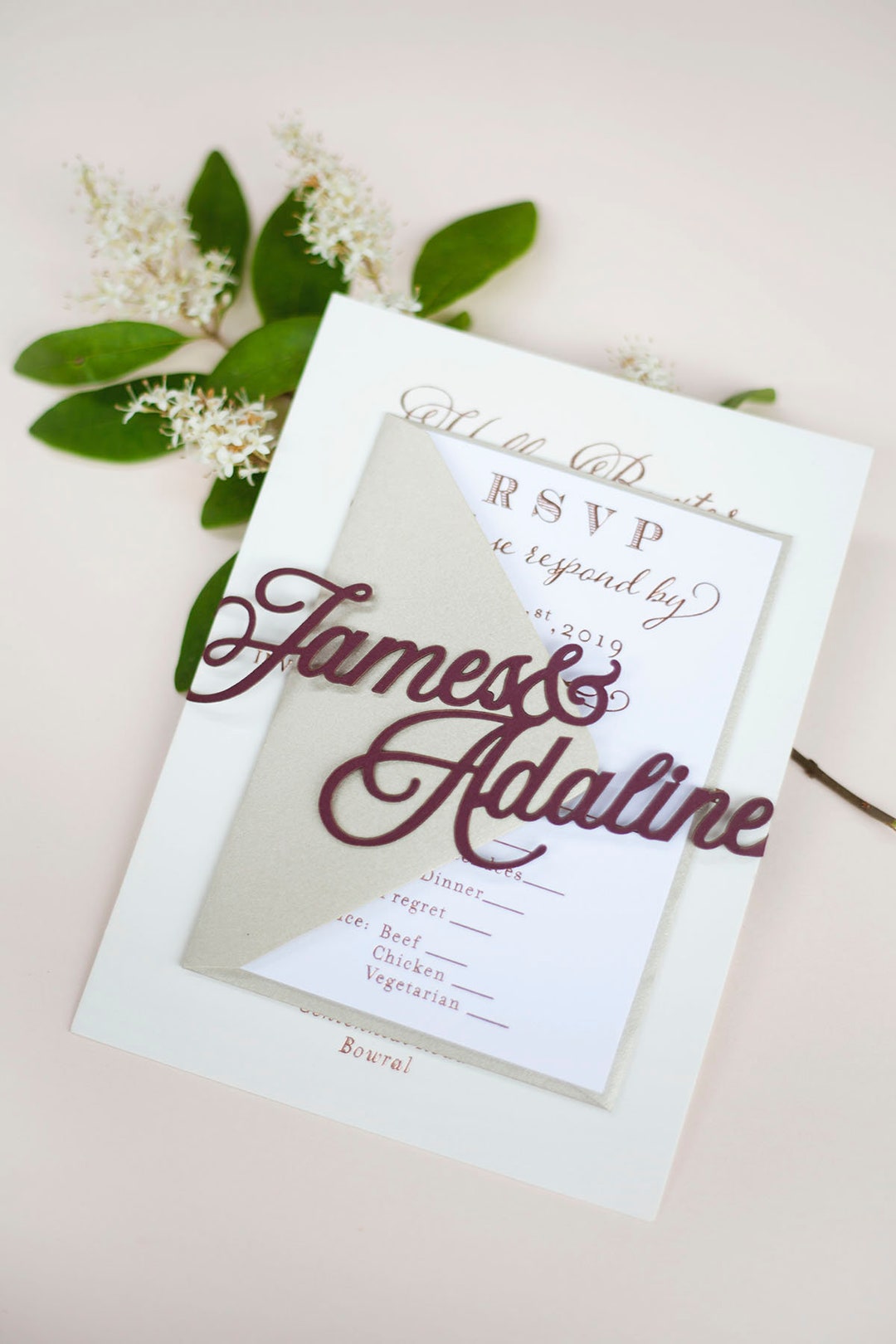 Laser Cut Wedding Invitation Wrap Band With Custom Names in Modern ...