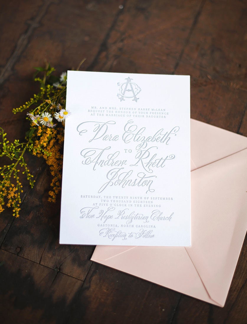 Classic Monogram Letterpress Wedding Invitation Custom Colors | Etsy