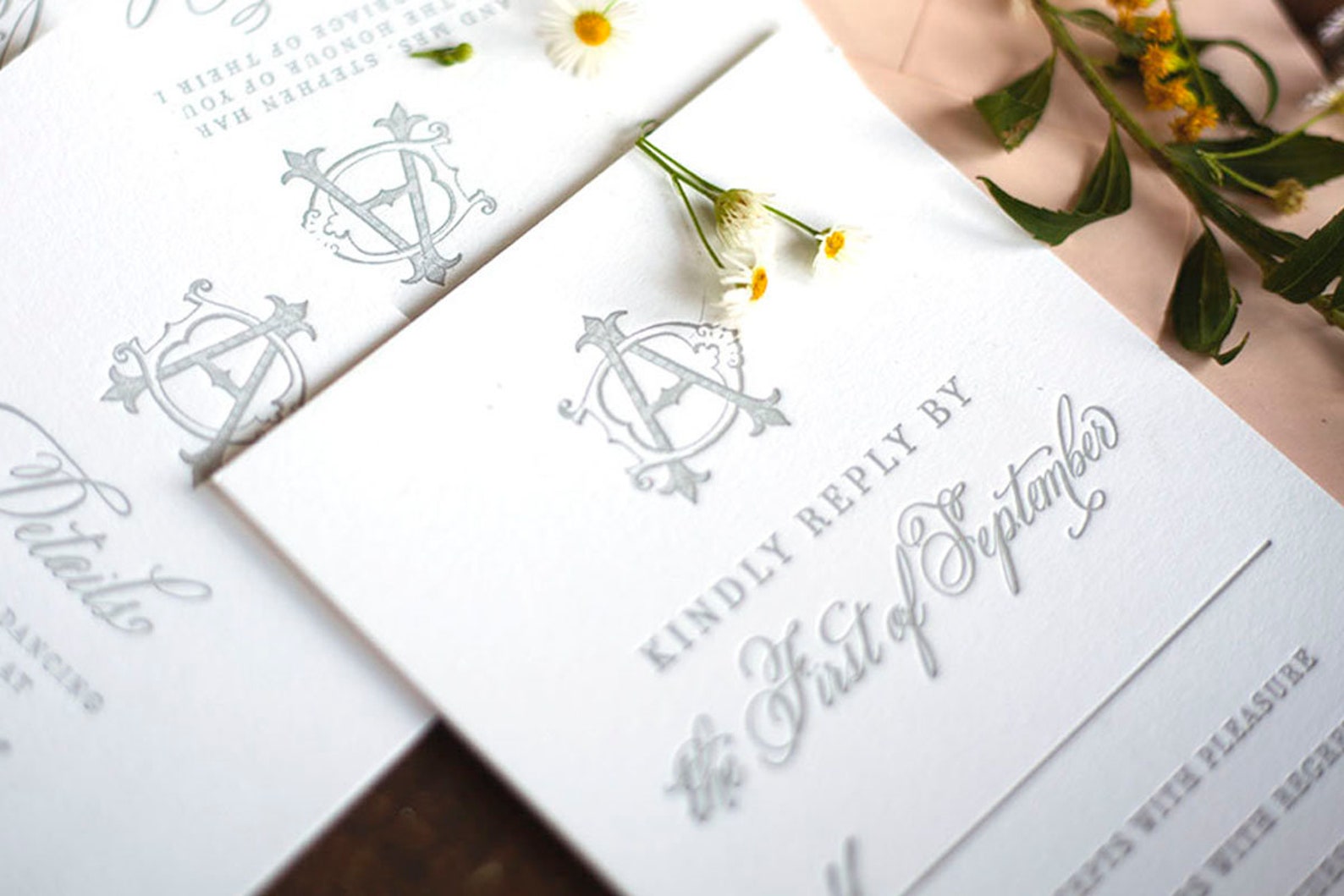 Classic Monogram Letterpress Wedding Invitation Custom Colors - Etsy