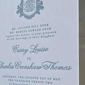 Powder French Blue Letterpress Wedding Invitation With Monogram Crest ...