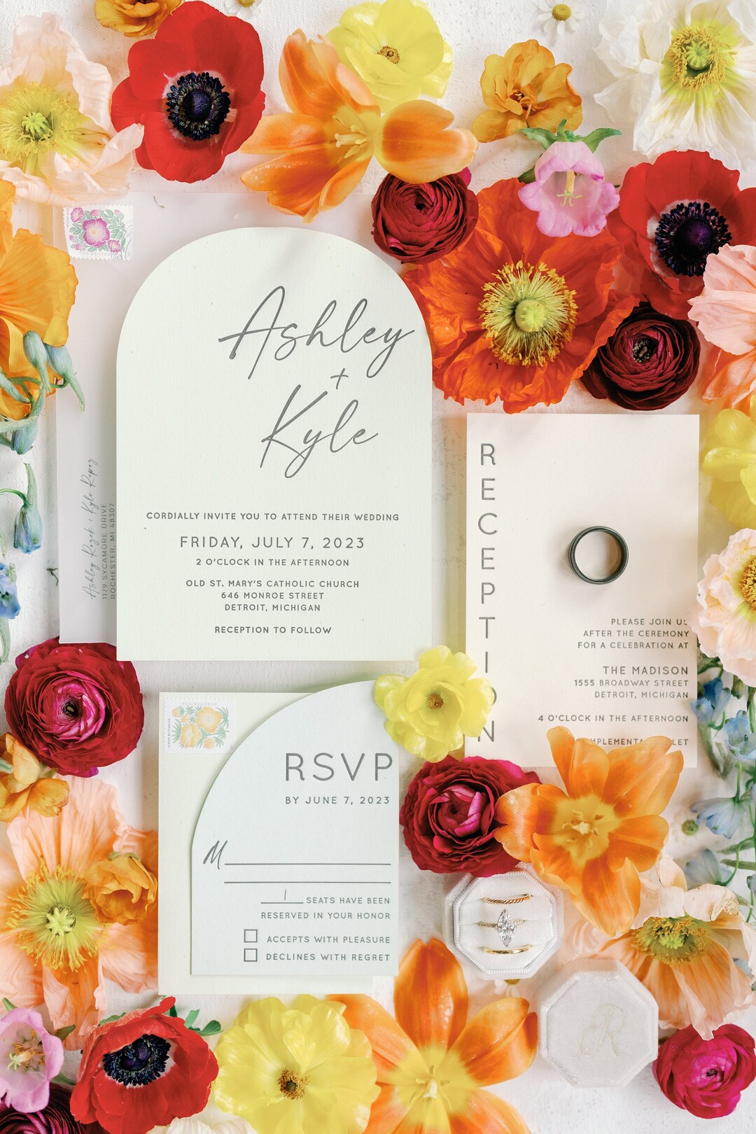 Curved Shape Wedding Invitation Modern Letterpress - Etsy