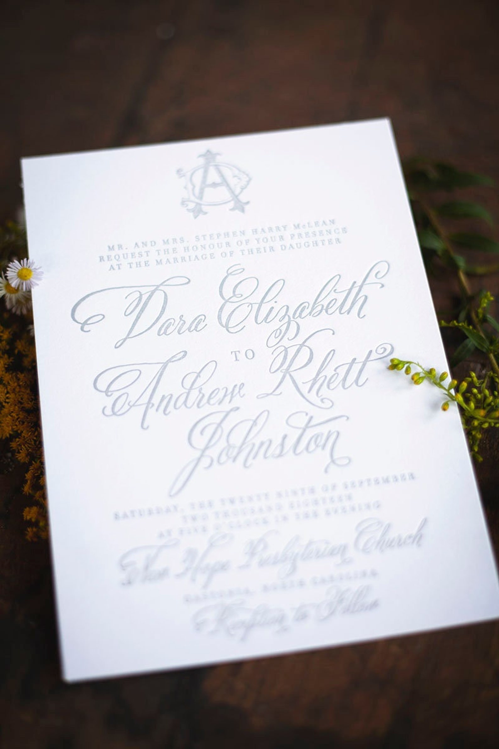 Classic Monogram Letterpress Wedding Invitation Custom Colors - Etsy