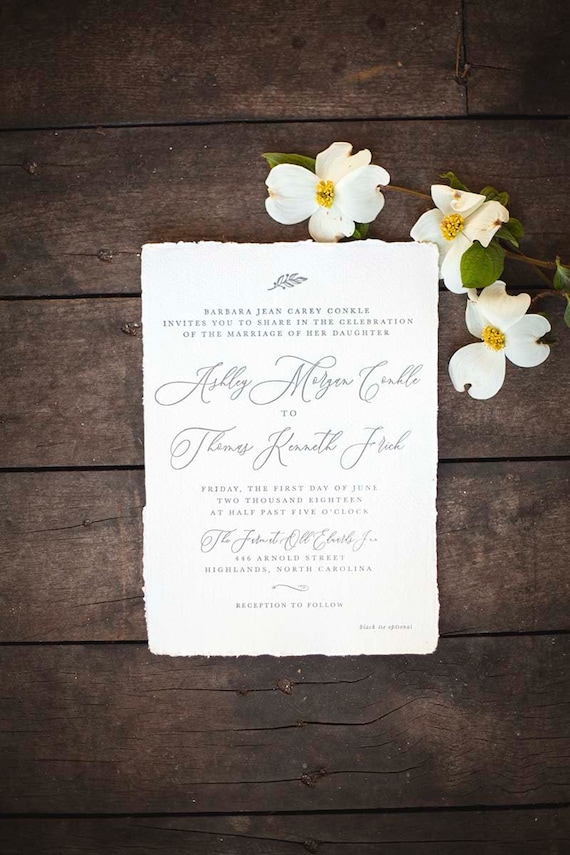 Handmade Paper Wedding Invitation With Torn Deckled Edges and - Etsy