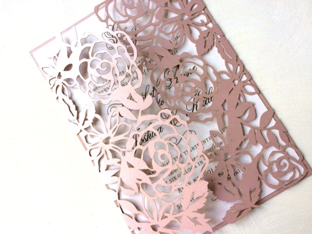 Laser Cut Floral Wedding Invitation, Blush Rose Pink Wedding Invitation ...