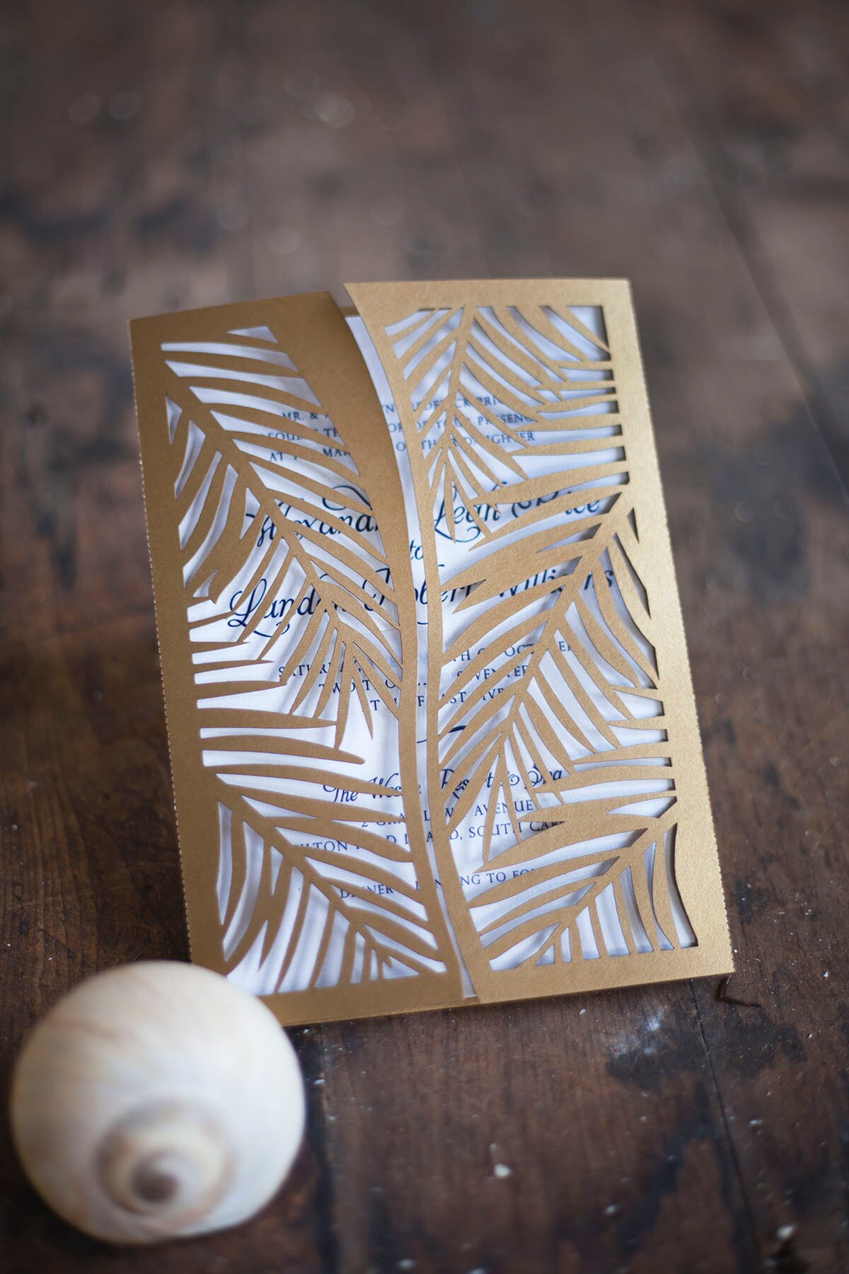 Gold Laser Cut Tree Wedding Invitation Gatefold Style, Tropical ...