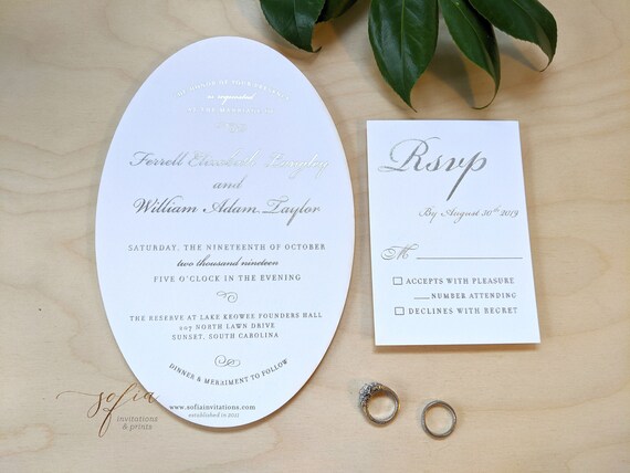 Silver Foil Custom Wedding Invitation Oval or Standard Shape | Etsy