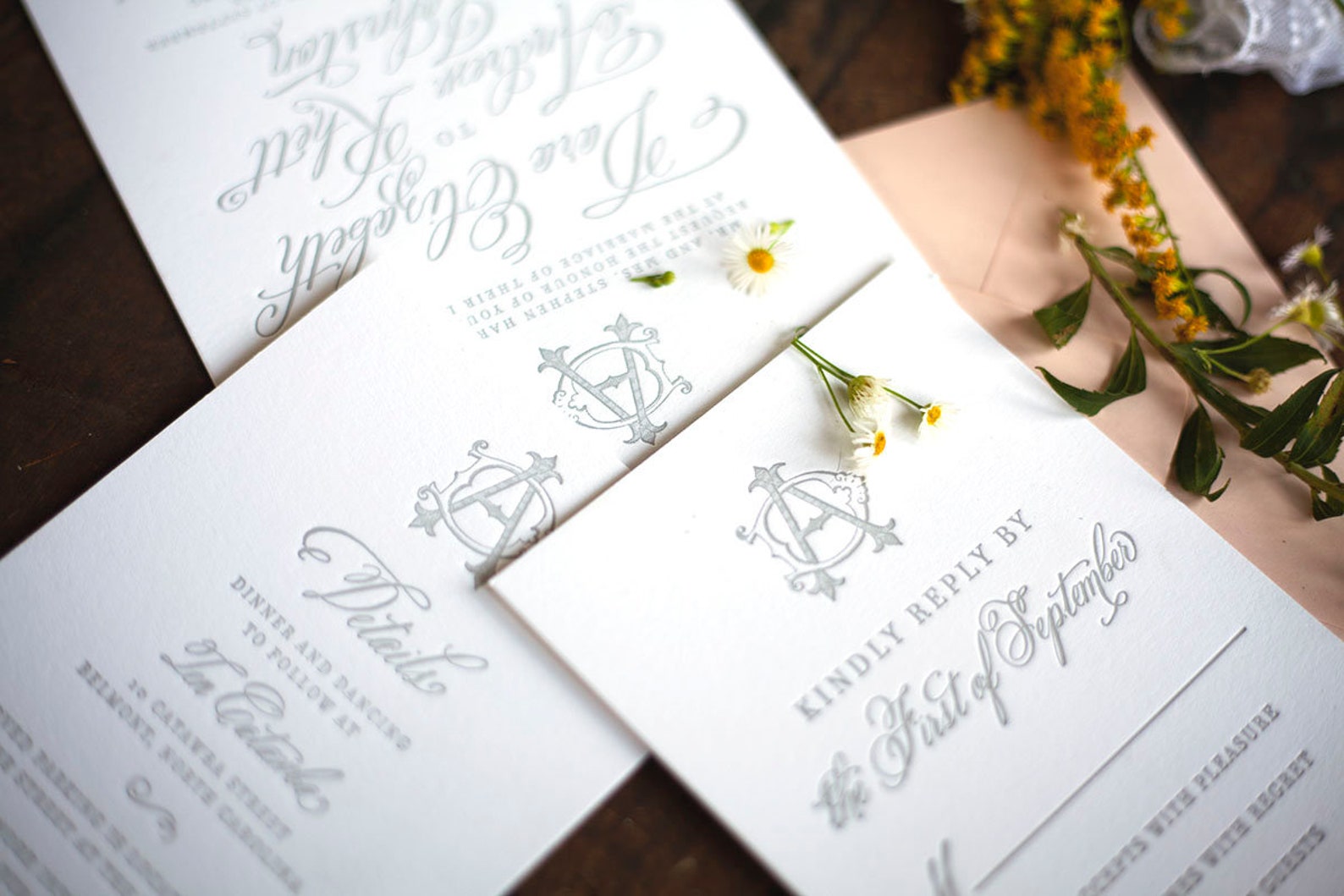 Classic Monogram Letterpress Wedding Invitation Custom Colors - Etsy