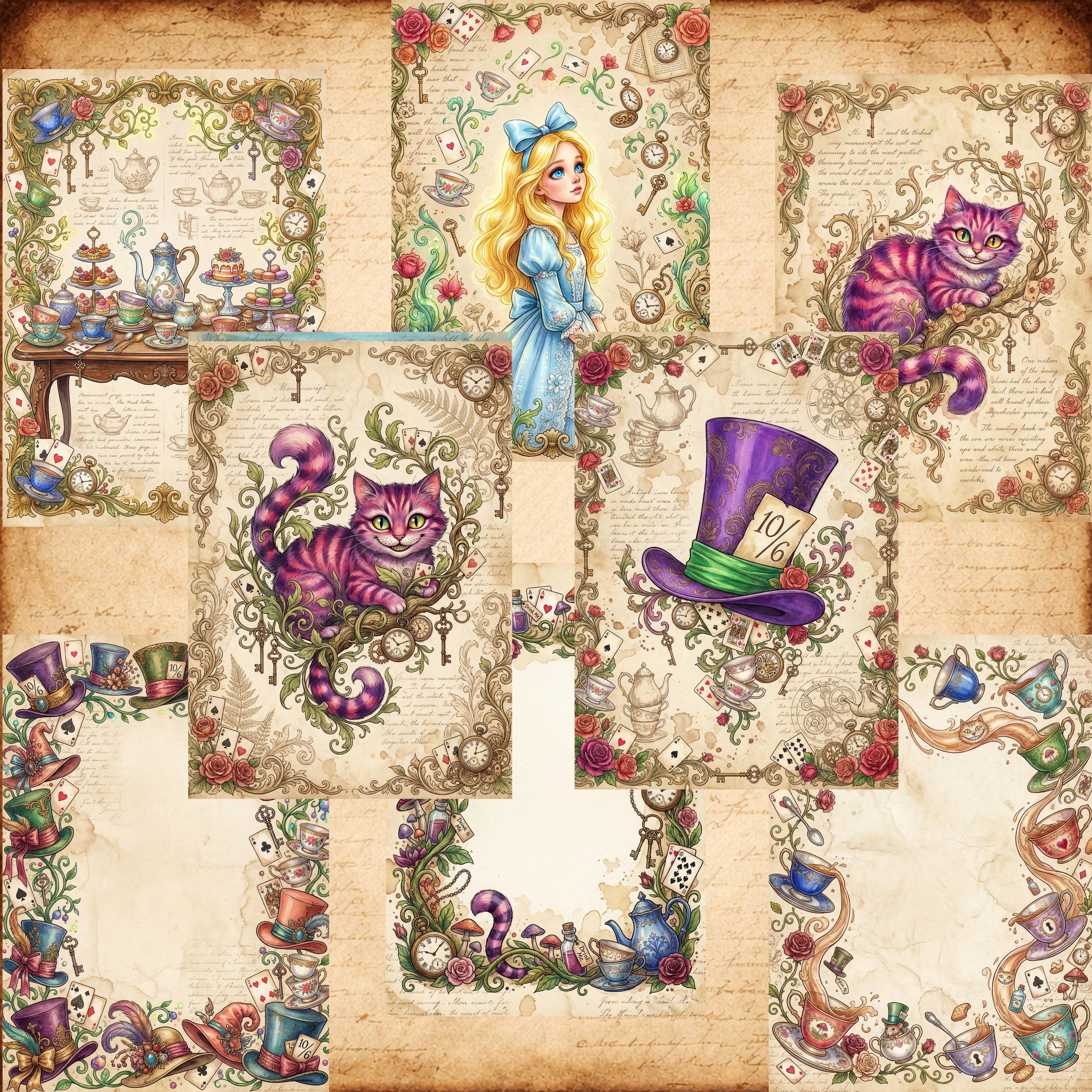 Alice in Wonderland Junk Journal Kit | Wonderland Printable Pages ...