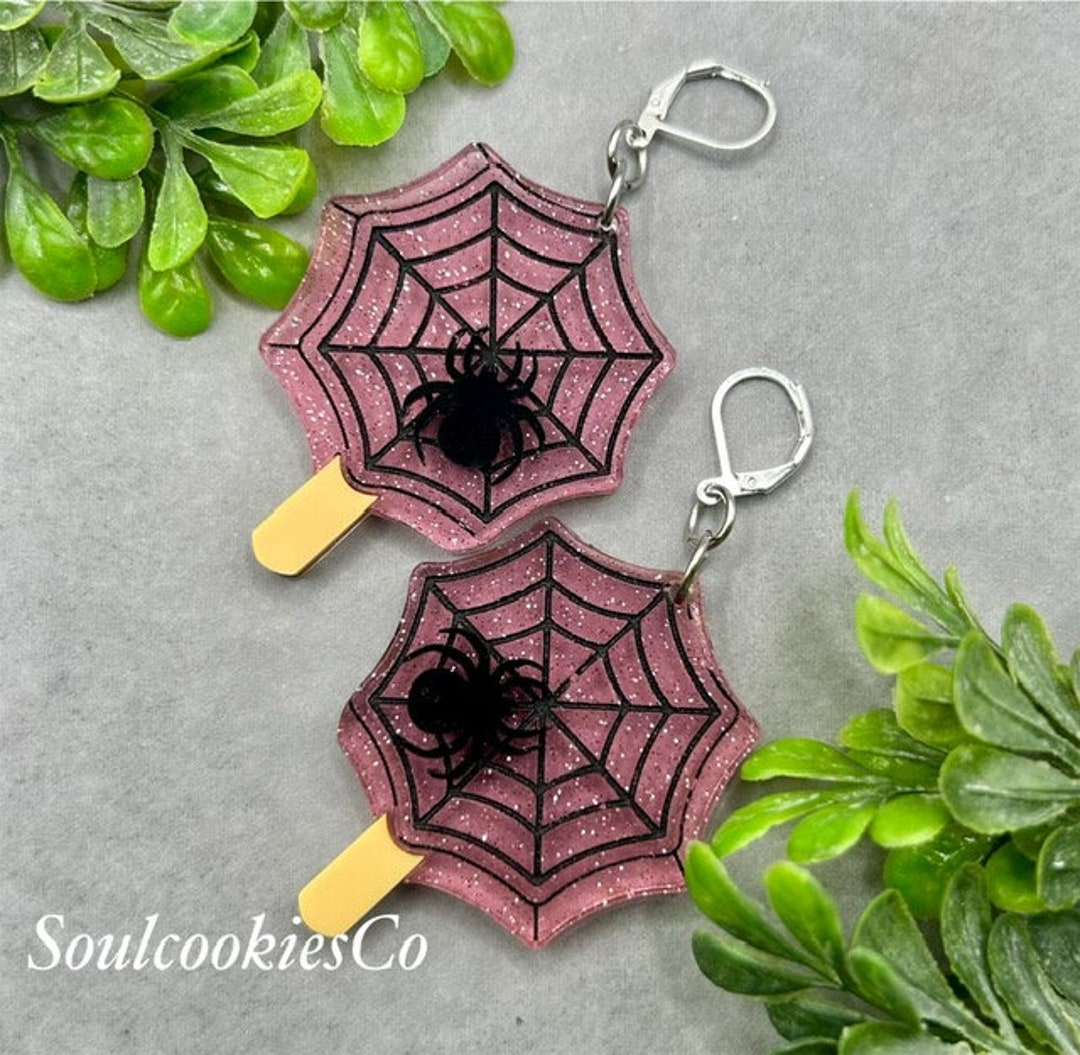 Spooky Halloween Spider Web Ice Pop Laser Cut Acrylic Earrings - Etsy
