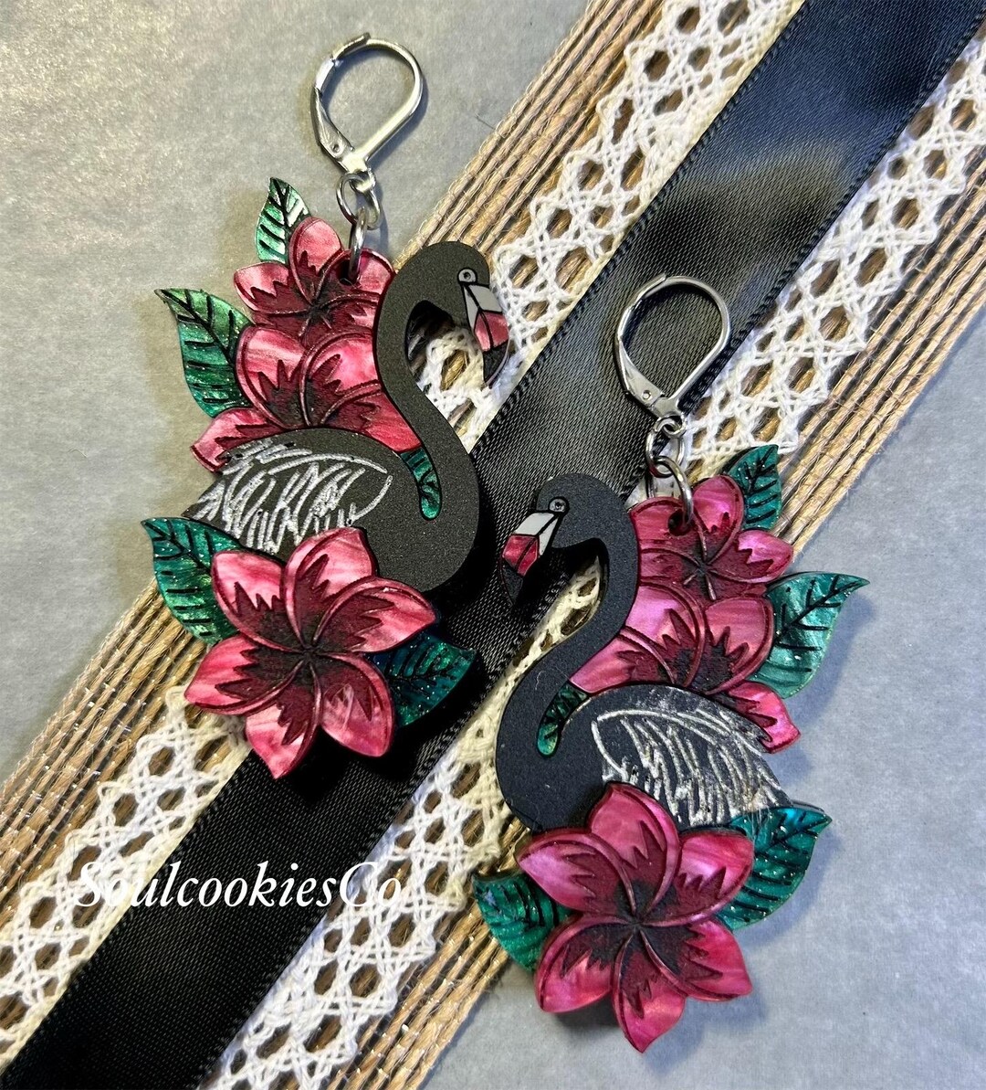 Gothic Black Flamingo Laser Cut Acrylic Earrings Made to Order - Etsy