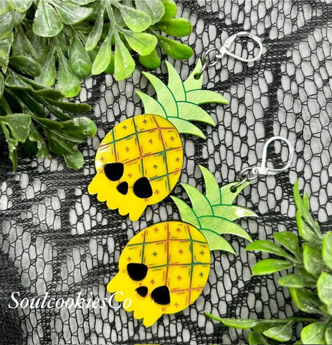 Handmade Laser Cut Acrylic Spooky Summer Skull Pineapple Earrings - Etsy