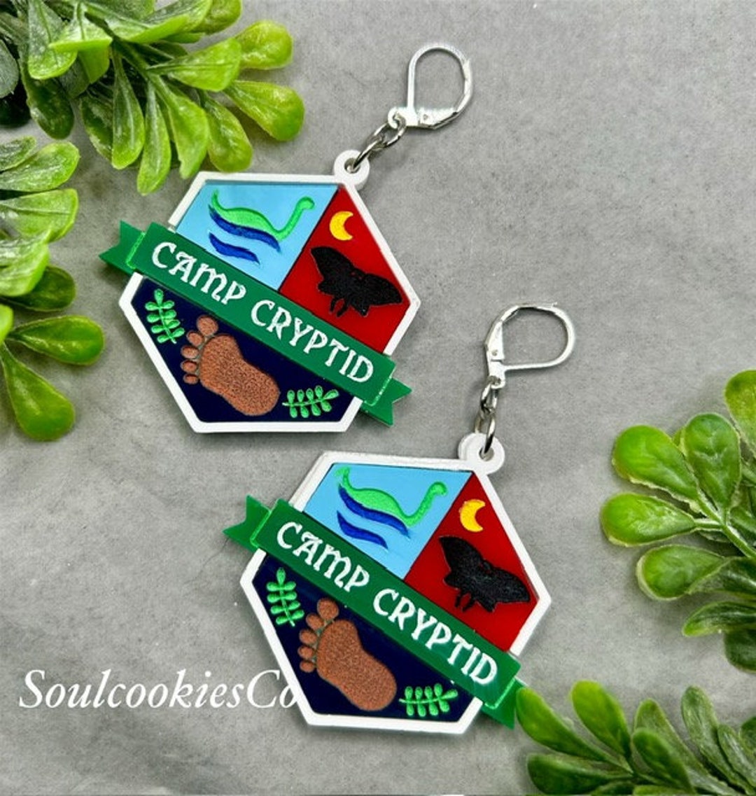 Camp Cryptid Camp Badge Laser Cut Acrylic Earrings - Etsy
