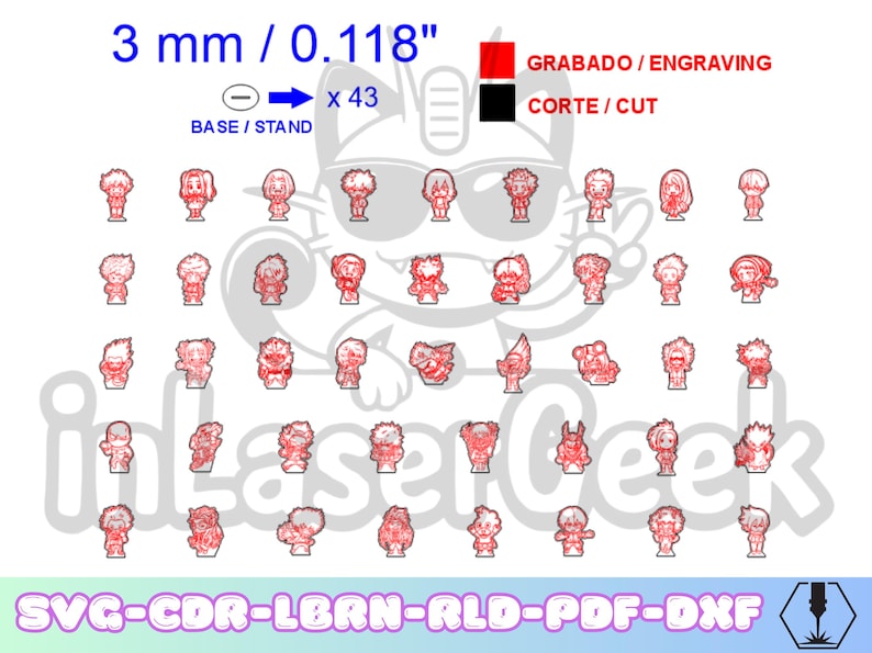 Anime Manga MHA Figures Pack of 43 Laser Cut Files Svg Dxf Cdr Lbrn Rld ...