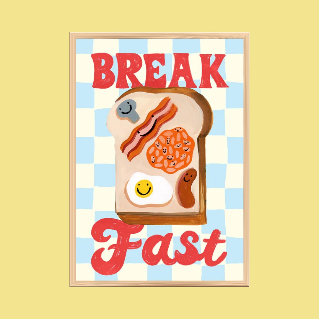 Cute Retro Breakfast Wall Art Printable Kitchen Decor Smiley Toast ...