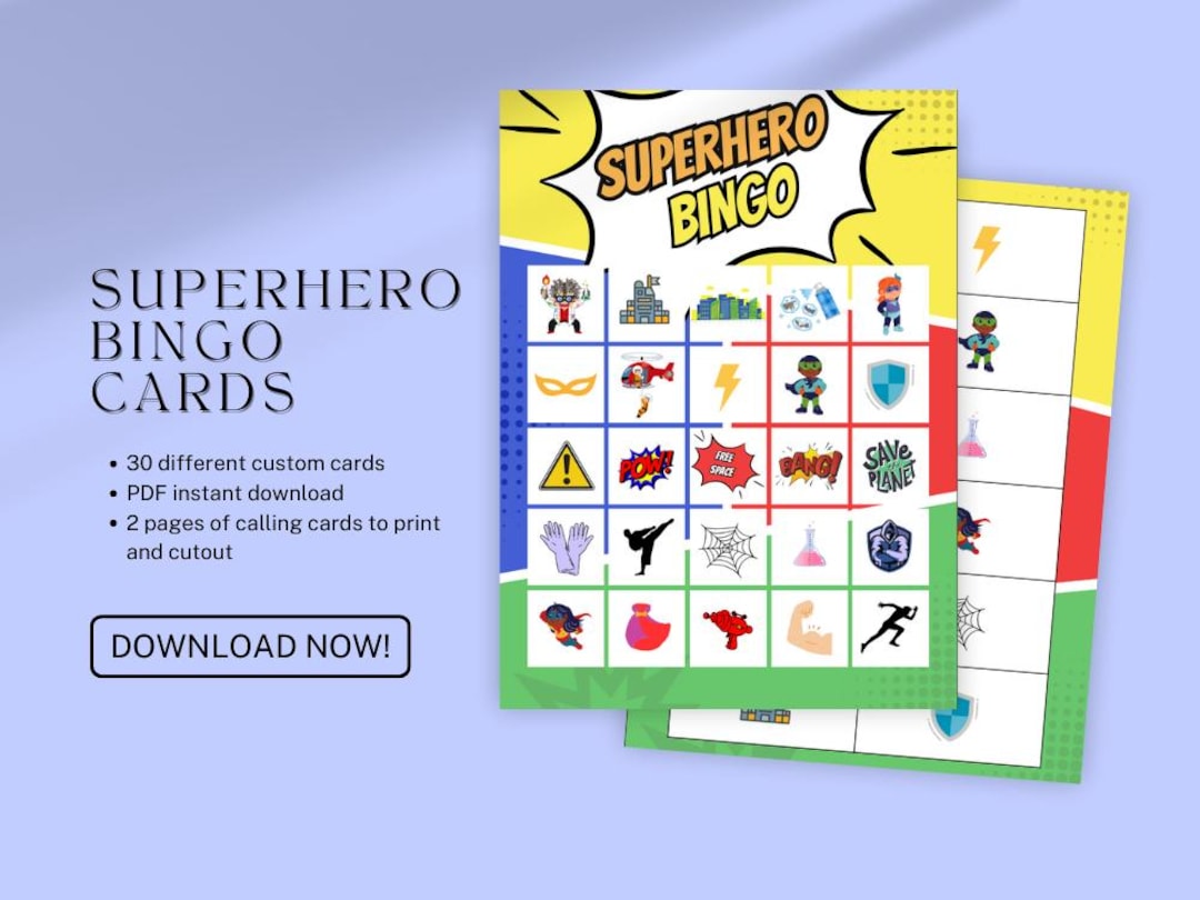 Printable Superhero Bingo Cards for Superhero Party Theme or Class ...