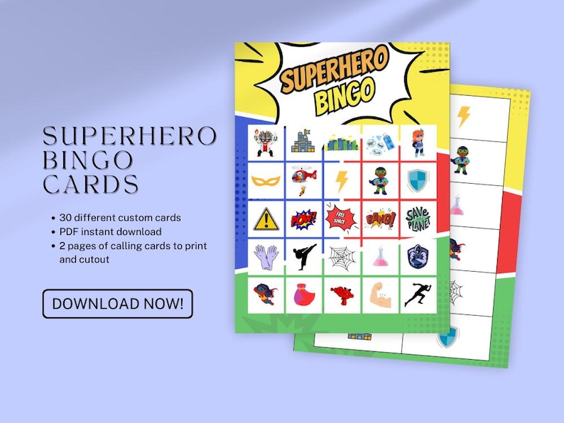 Printable Superhero Bingo Cards for Superhero Party Theme or Class ...