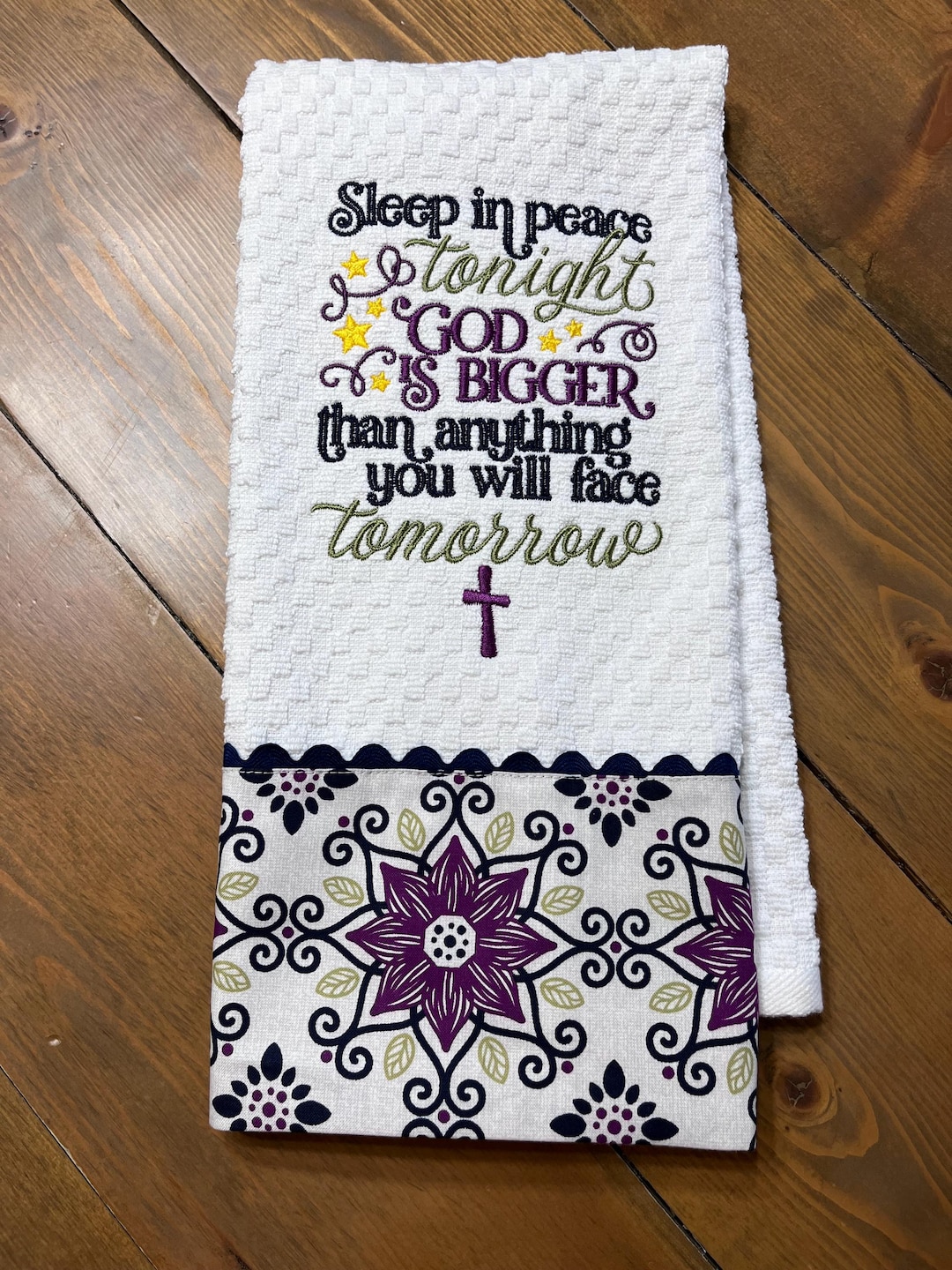 Religious Kitchen Towel Dish Towel Tea Towel Embroidered "sleep in ...