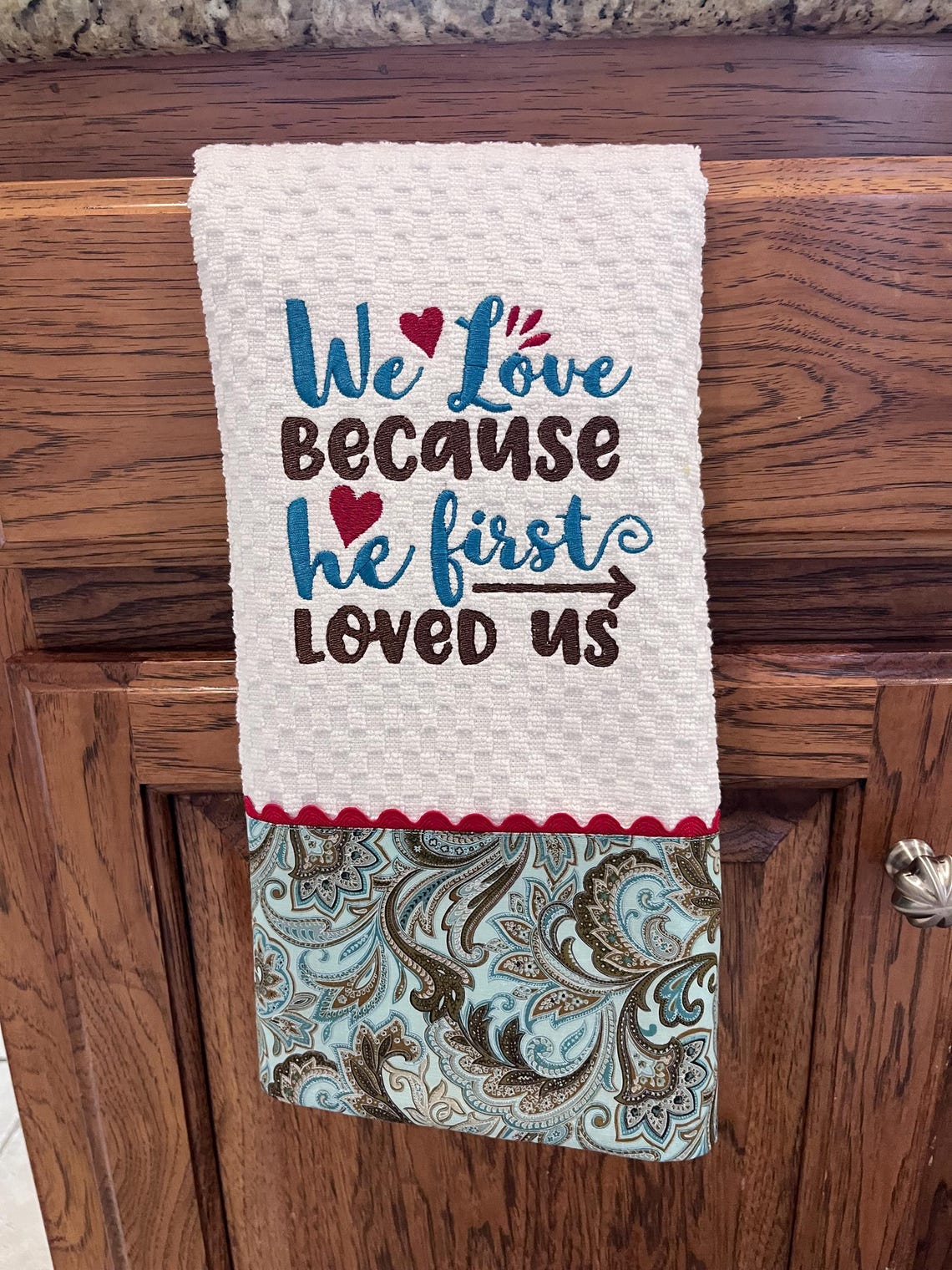 Religious Kitchen Towel Dish Towel Tea Towel Embroidered "we Love ...