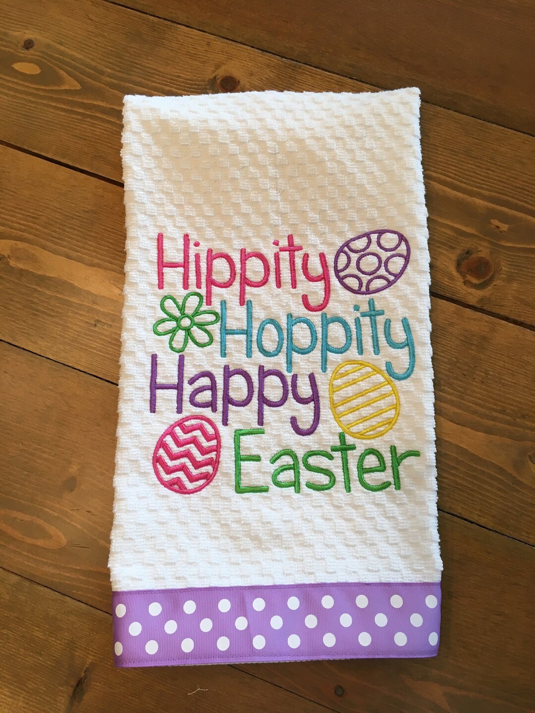 Easter Kitchen Towel Dish Towel Tea Towel Embroidered "hippity Hoppity ...