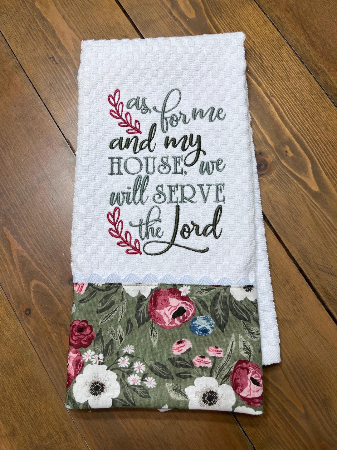 Religious Kitchen Towel Dish Towel Tea Towel Embroidered "as for Me and ...