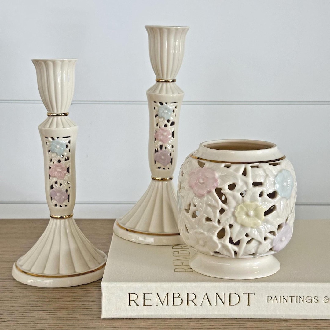 Vintage Partylite Spring Blossom Porcelain Candle Holders Set, Pierced ...