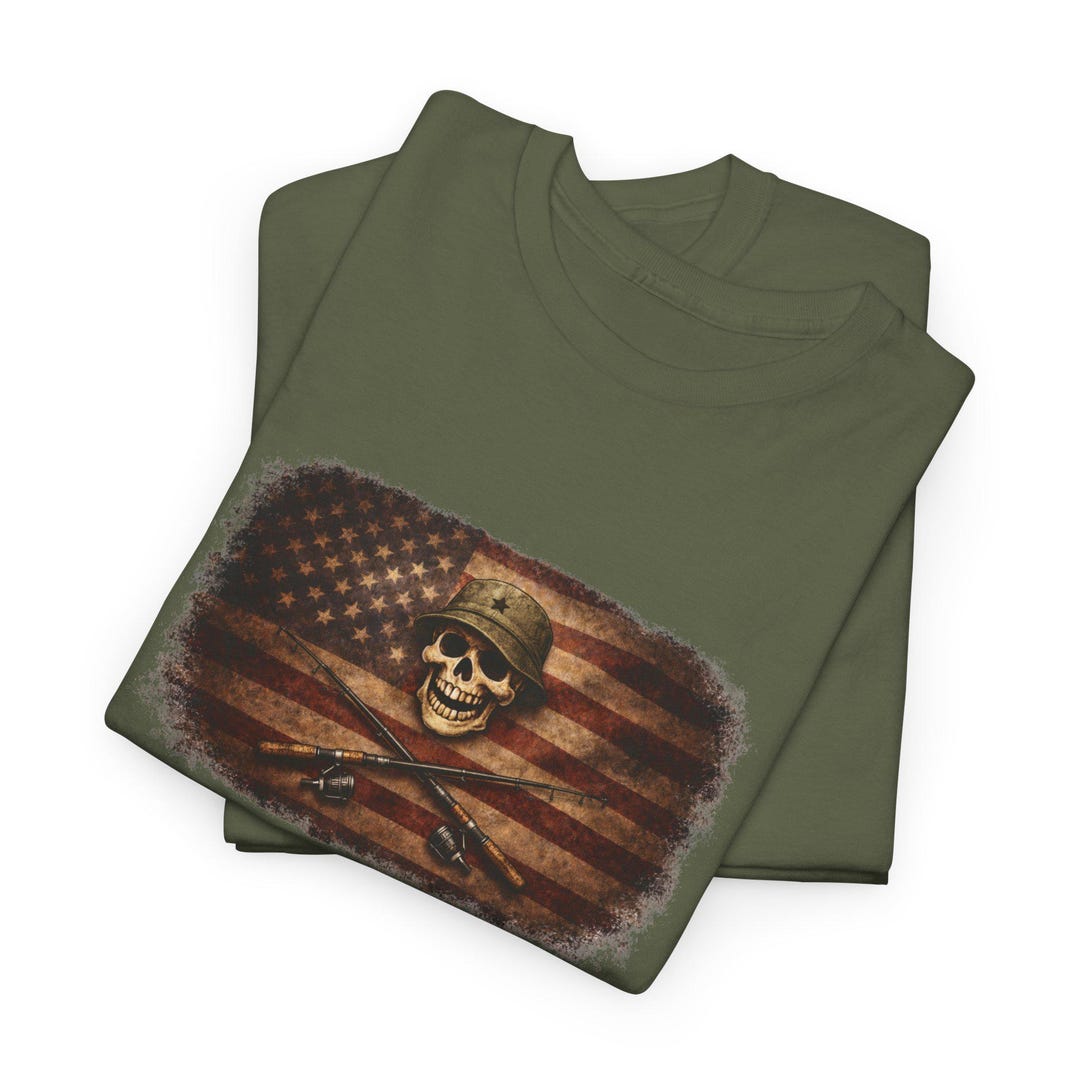 Distressed American Flag Fishing Skull and Crossbones T-shirt | Vintage ...