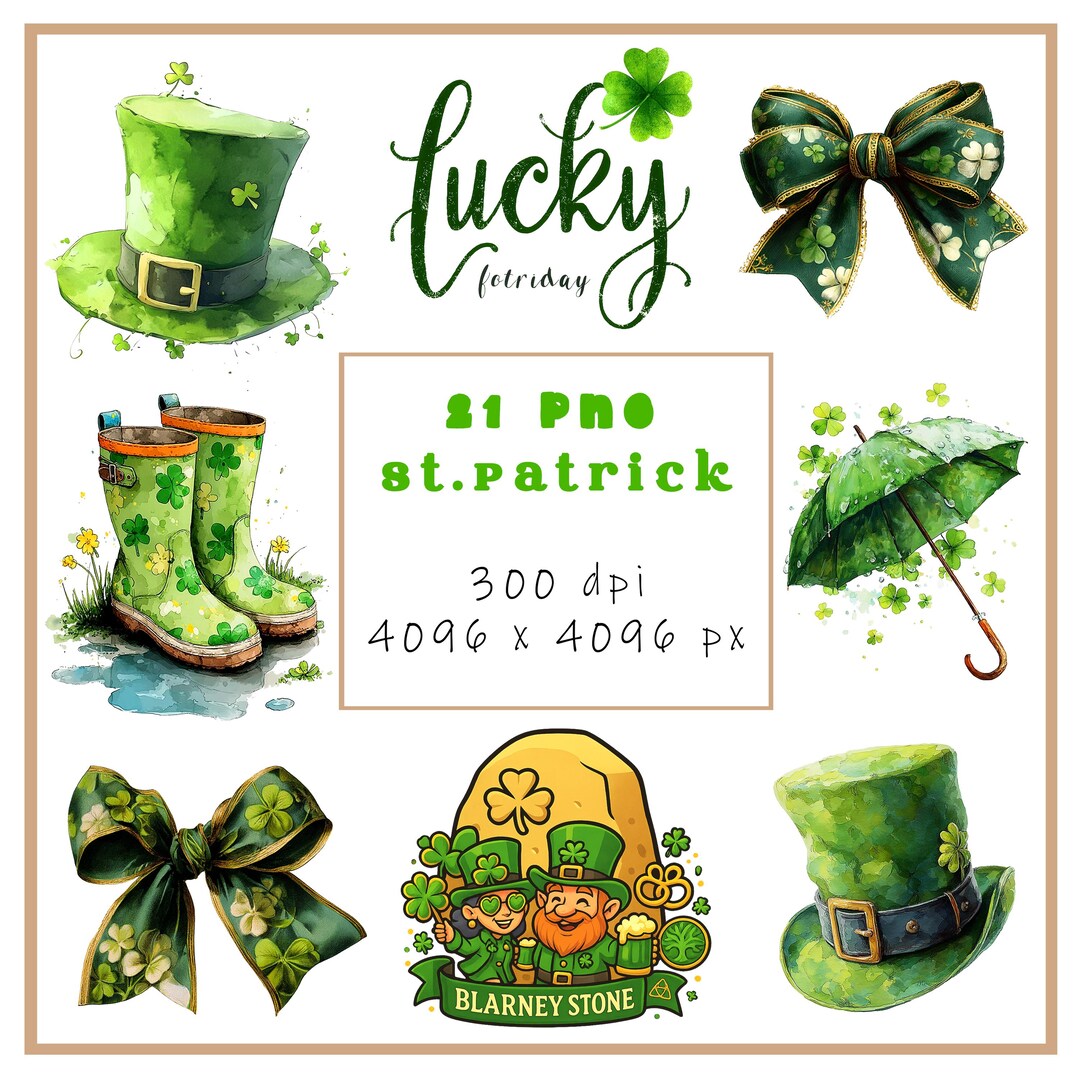 St Patrick’s Day Clipart Bundle PNG, 21 Lucky Irish Elements,watercolor ...