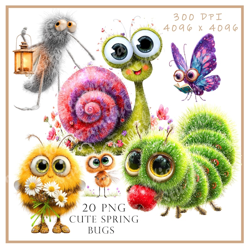 Cute Spring Bugs Clipart Bundle Png,kawaii Insects Clipart,funny Bug ...