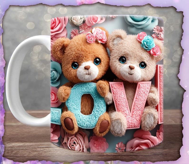 Cute Teddy Bears Cup Wrap in PNG Format , Sublimation Coffee Cup Design ...