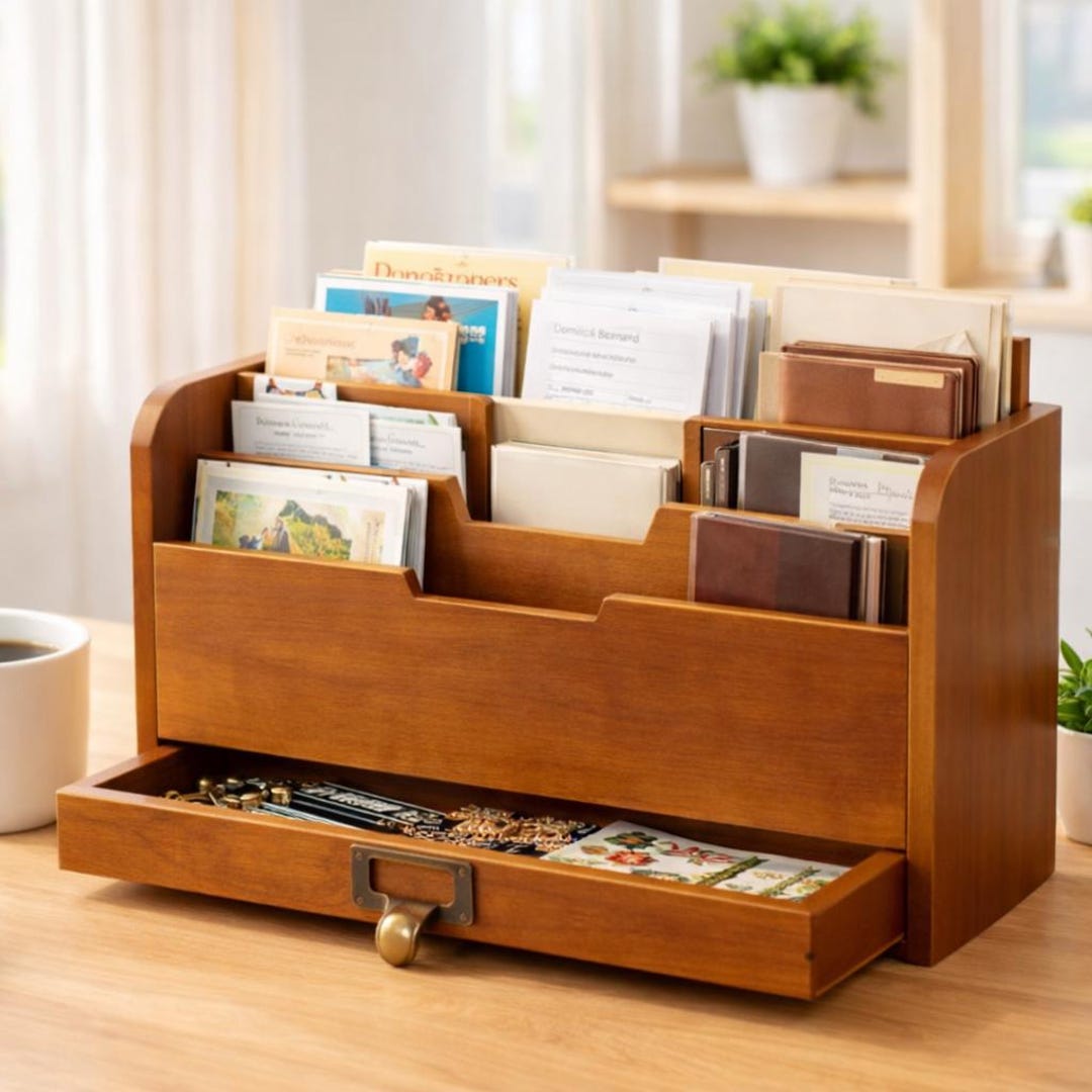 Wood Letter Rack File Organizer 3 Compartment Desktop Mail Holder ...