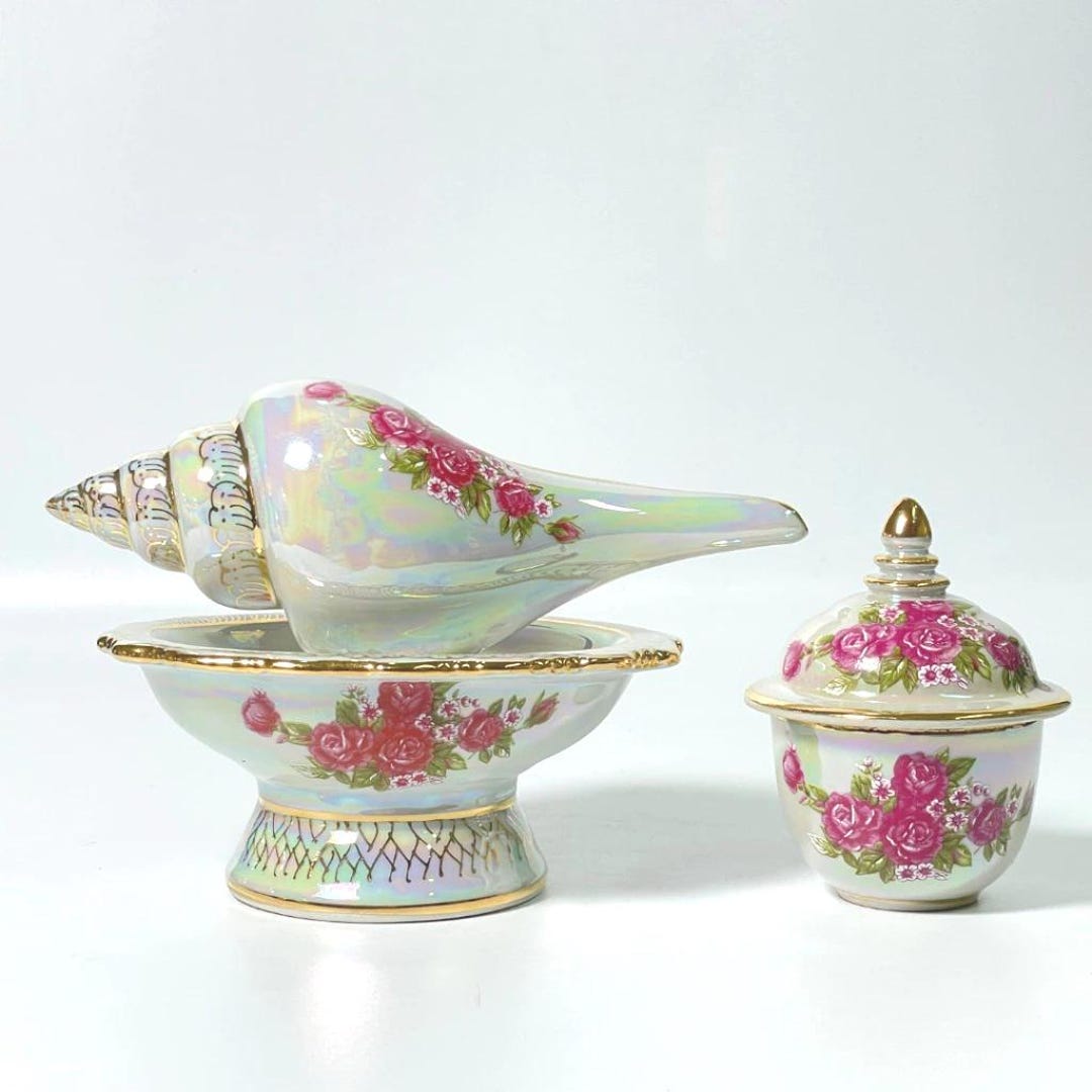 Thai Wedding Conch Shell Set – Hand-painted Gold Benjarong Porcelain ...