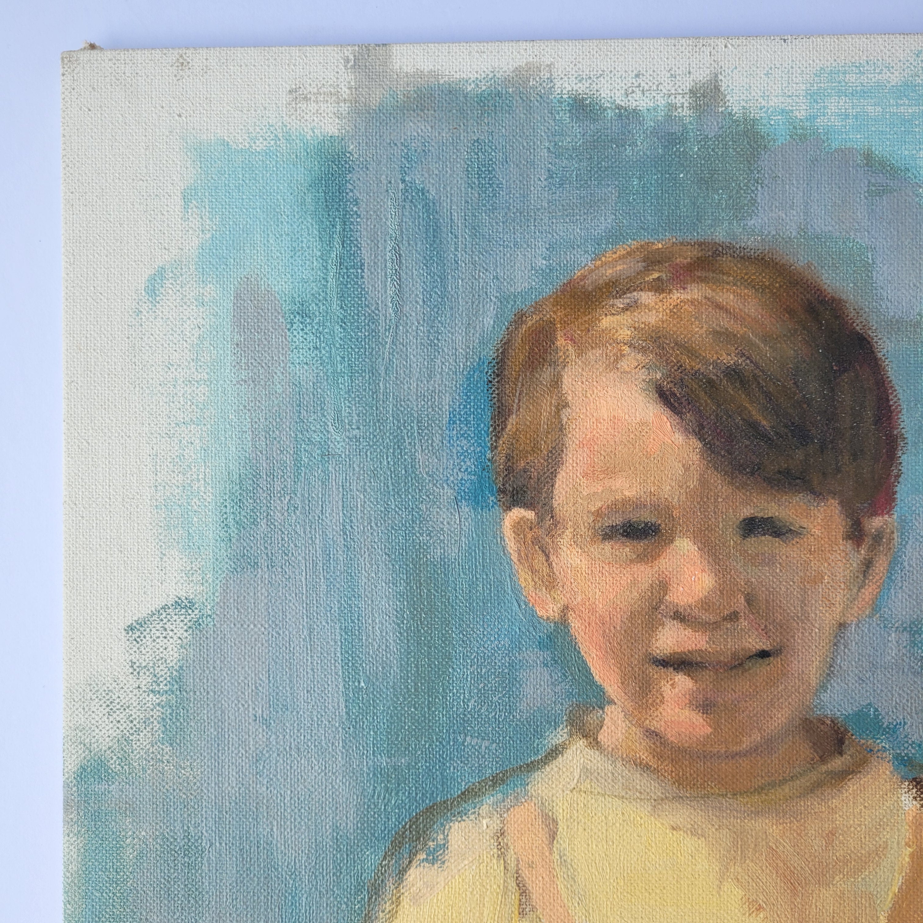 Beautiful Vintage Oil Painting Portrait of a Young Boy on Canvas Board ...
