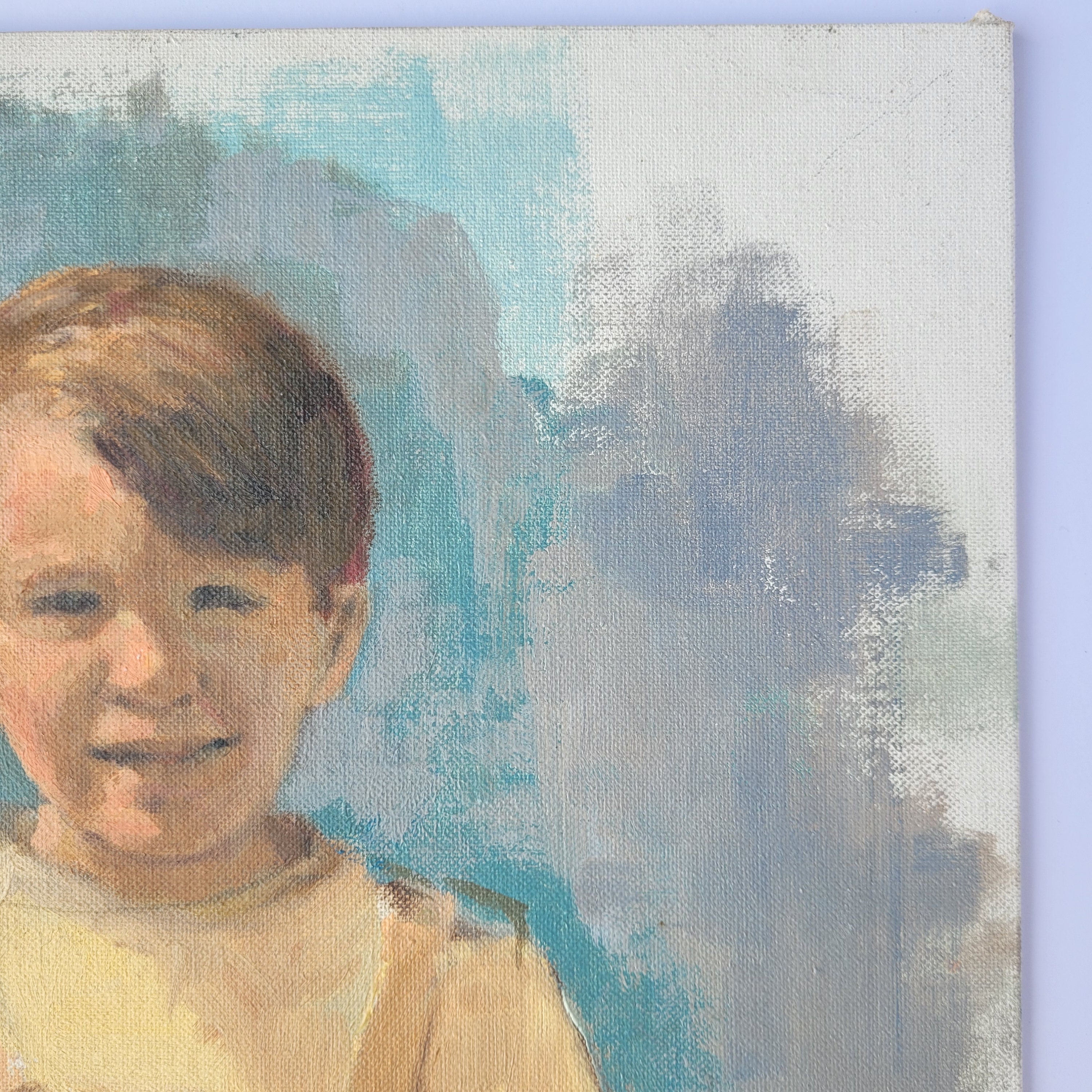 Beautiful Vintage Oil Painting Portrait of a Young Boy on Canvas Board ...
