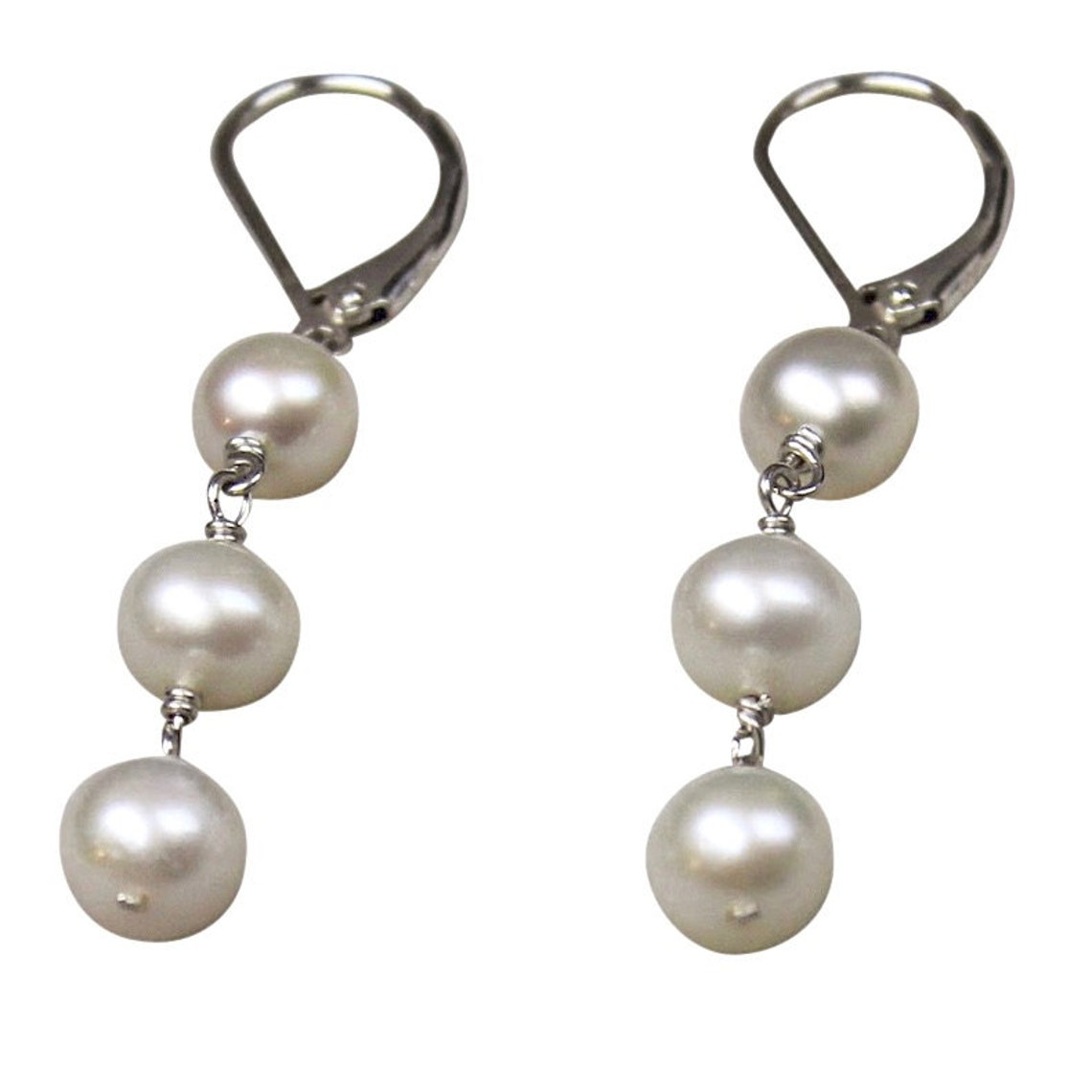 Dangle Pearl Earring Triple Drop Pearl 3 Pearls Sterling - Etsy