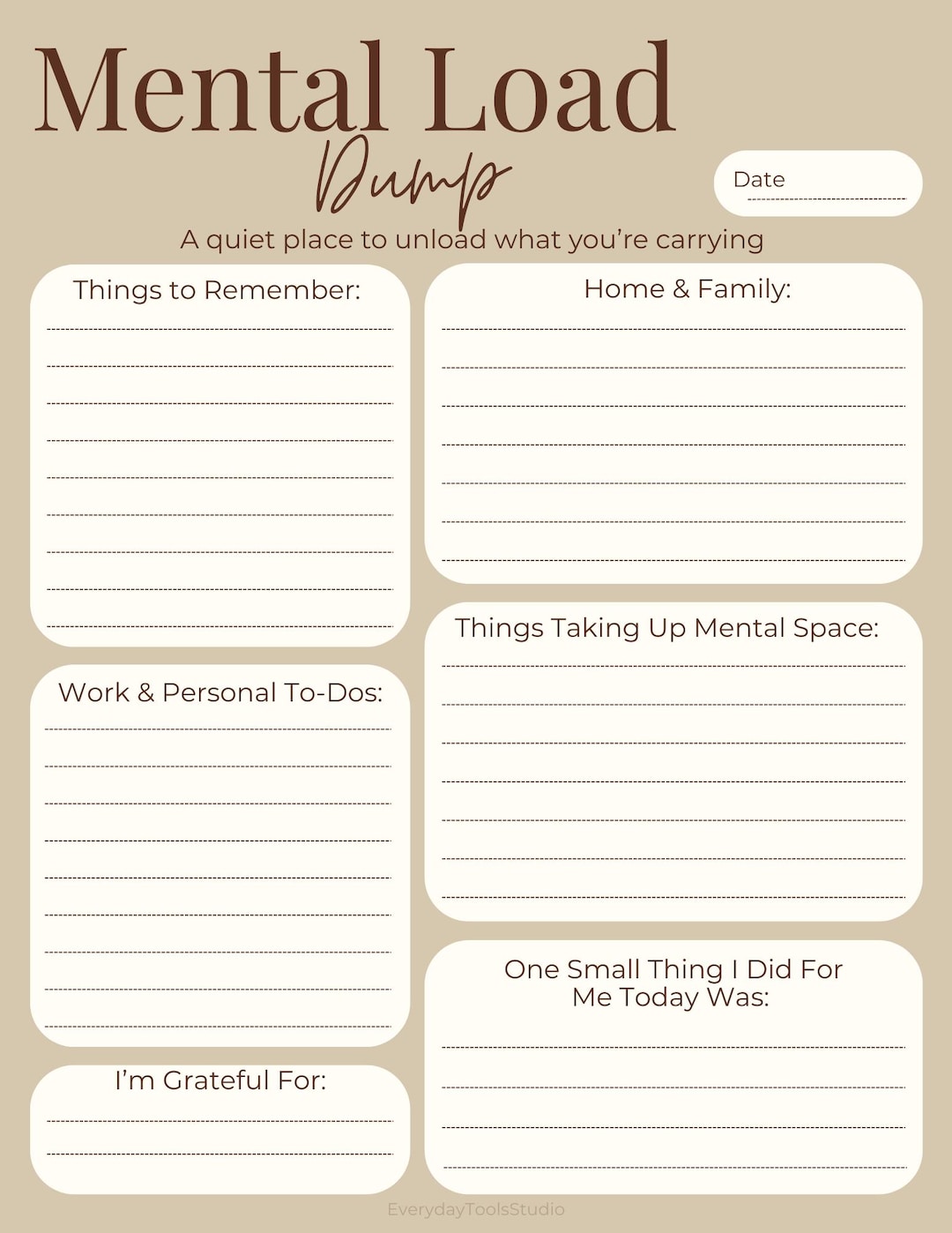 Mental Load Dump Printable | Brain Dump Sheet for Moms (PDF Download ...