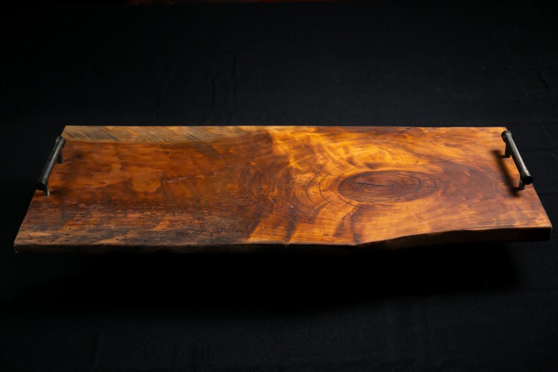 LARGE Rustic Serving Tray, Rustic Cherry Hardwood With Metal Handles - Etsy