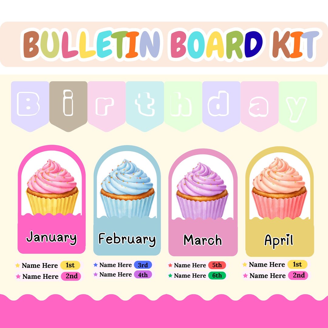 Cupcake Colorful Birthday Bulletin Board Set, Classroom Birthday ...
