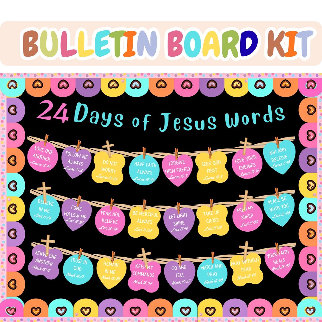24 Days of Jesus Words Bulletin Board Kit, Bible Verse Easter Lent ...