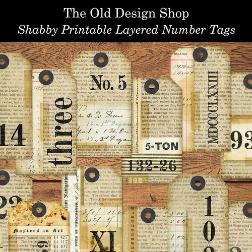 Number Tags Taped Collaged Printable Shabby Vintage Style - Etsy